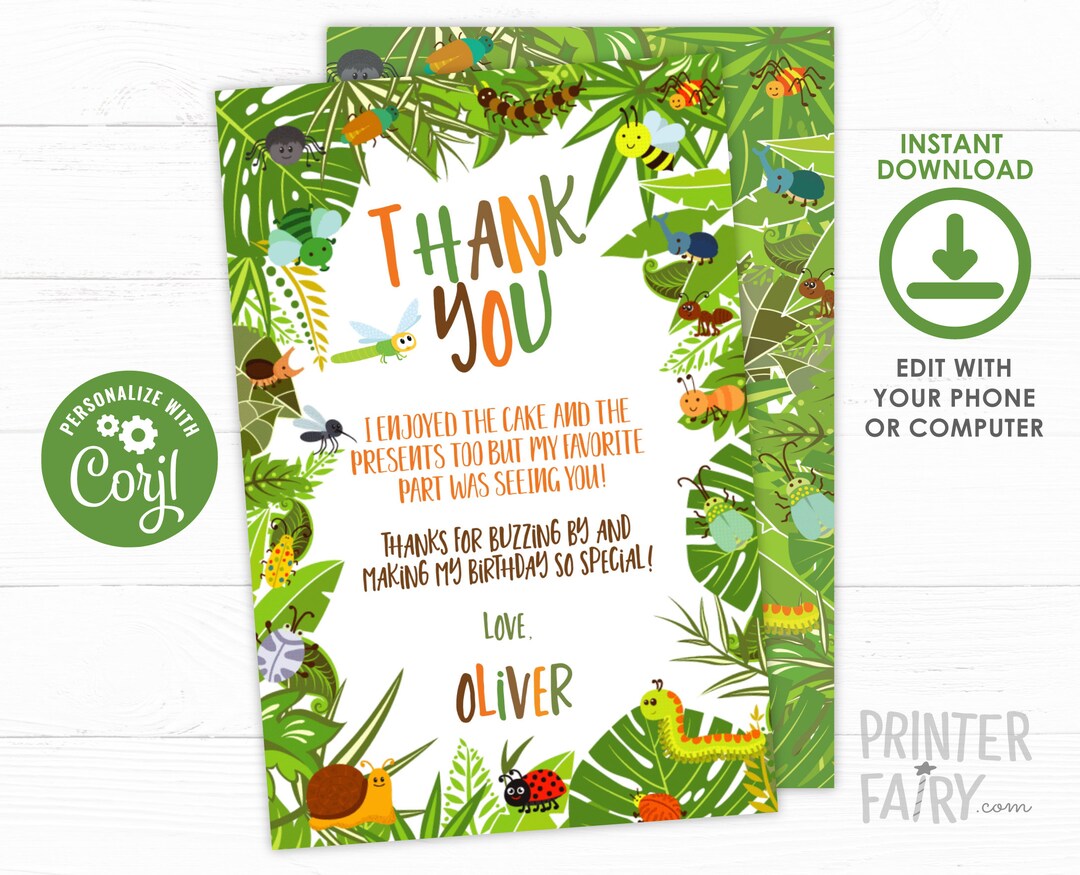 Bugs Thank You Cards, Creepy Crawlers Thank You Cards, Outdoor Birthday ...