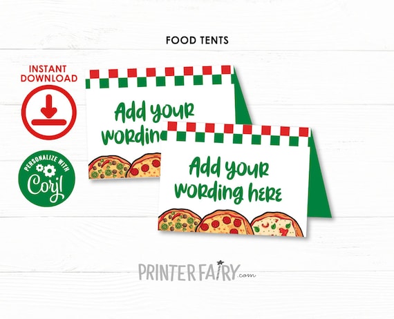Pizza Food Tents, Editable Labels, Pizza Birthday Party, Pizza Place ...
