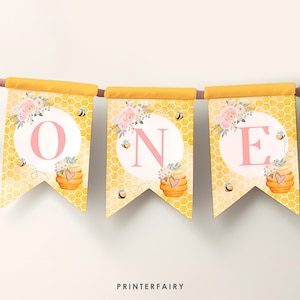 Editable Bee "one" Birthday Banner, Honeycomb Design, Sweet as Can Bee ...