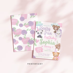 Editable Bear Birthday Invitation, Beary Fun Party, Teddy Bear Theme ...
