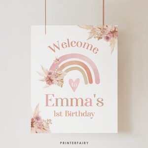 Boho Rainbow Welcome Sign, Pastel Watercolor Boho Decor, Pampas Party ...