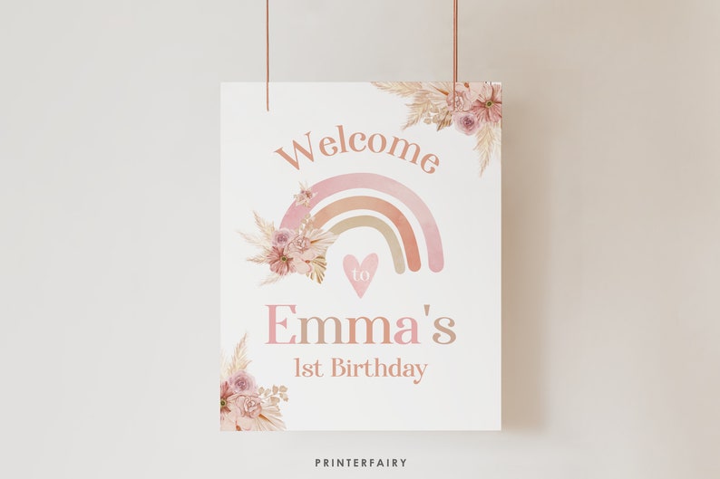 Boho Rainbow Welcome Sign, Pastel Watercolor Decor, Pampas Party ...
