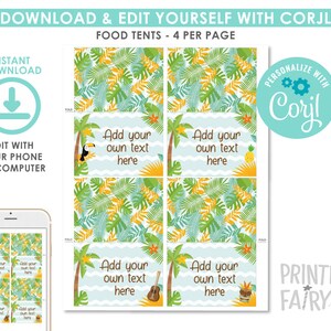 Luau Food Tents, EDITABLE, Hawaiian Food Labels, Beach Birthday Party ...
