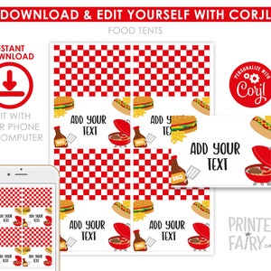 BBQ Birthday Party Food Tents, Editable Bbq Party Decorations, Bbq Food ...