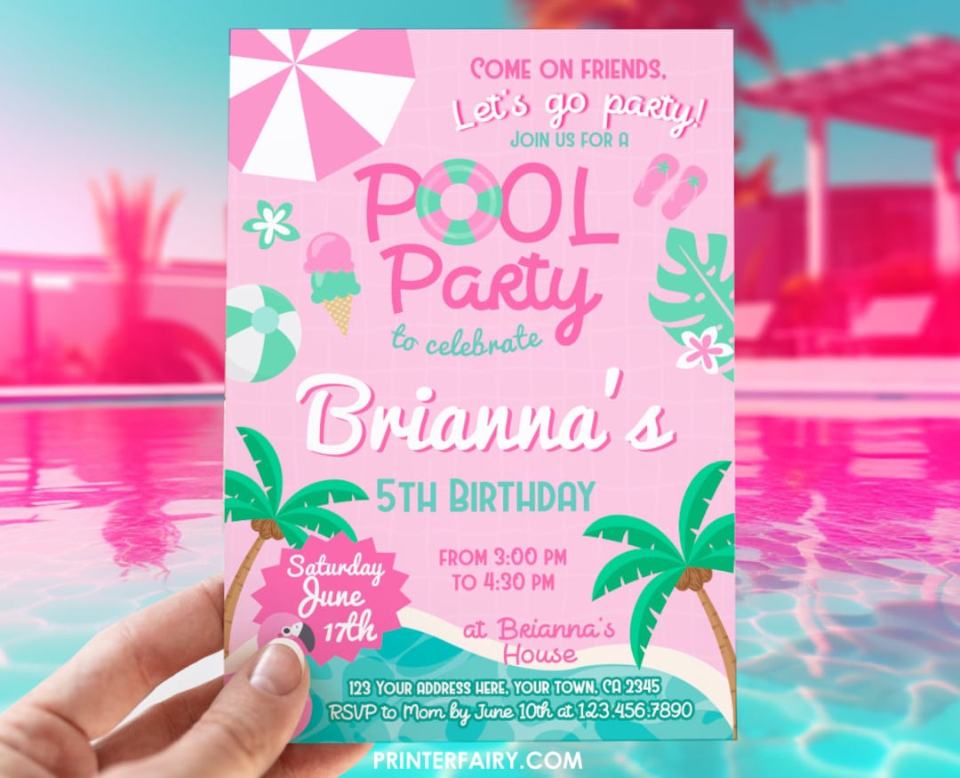Pool Party Invitation, Malibu Invitation, Beach Birthday, Editable ...