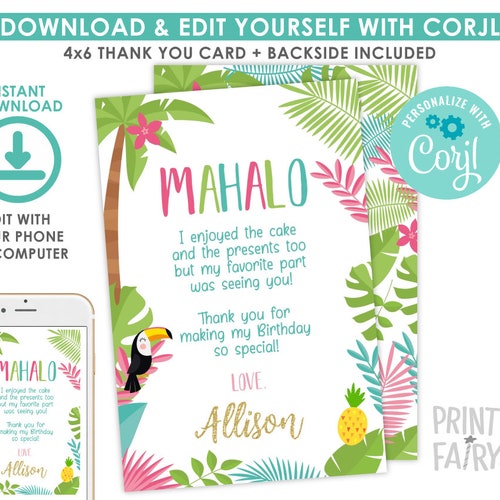 Luau Favor Tags EDITABLE Hawaiian Thank You Tags Beach - Etsy