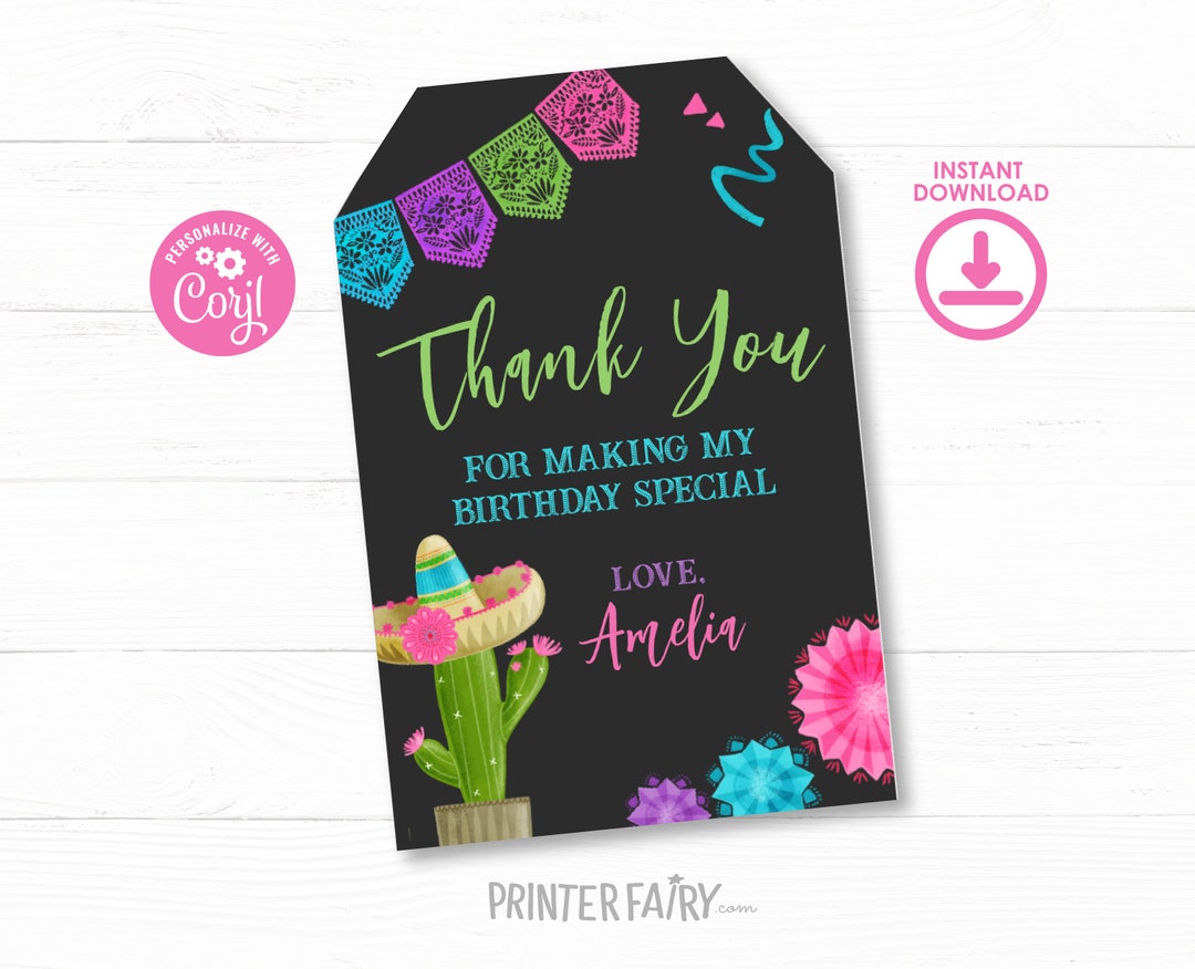 Fiesta Birthday Party Favor Tags, Editable Mexican Fiesta Thank You ...