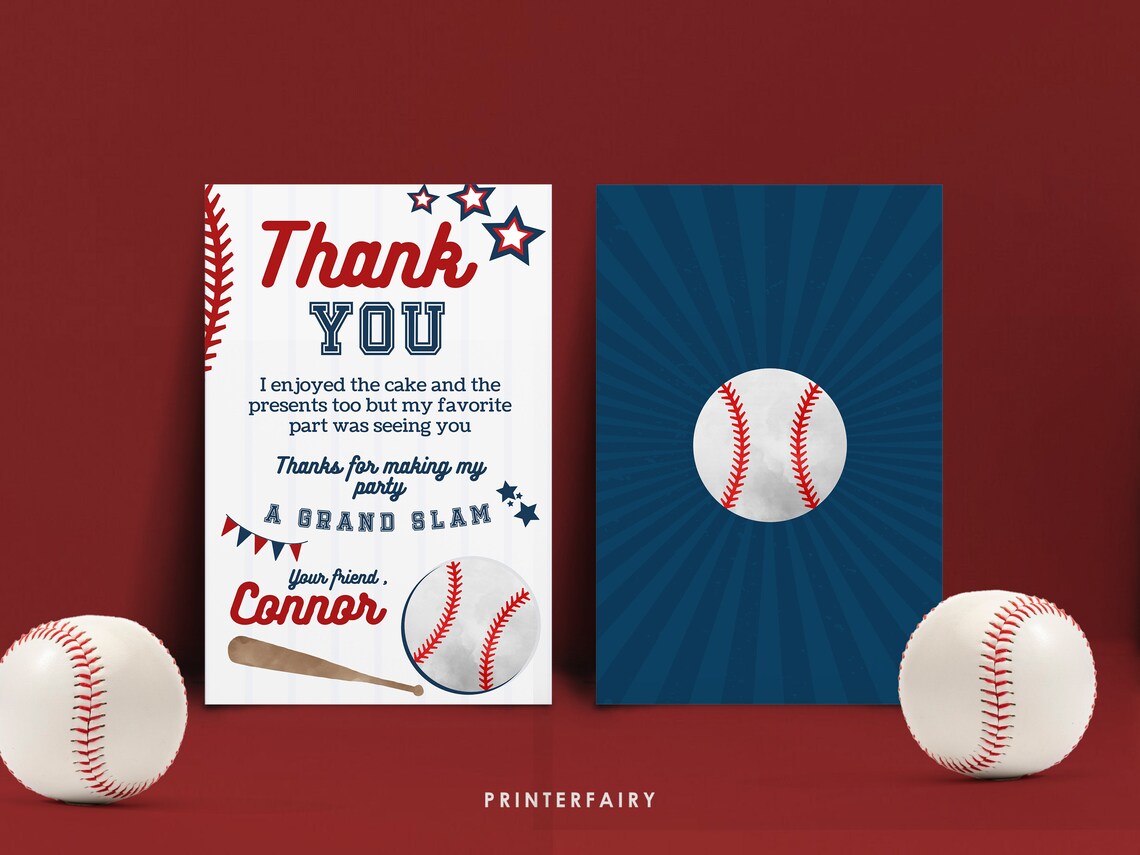 Editable Baseball Thank You Card, Sports Birthday (digital Item) - Etsy