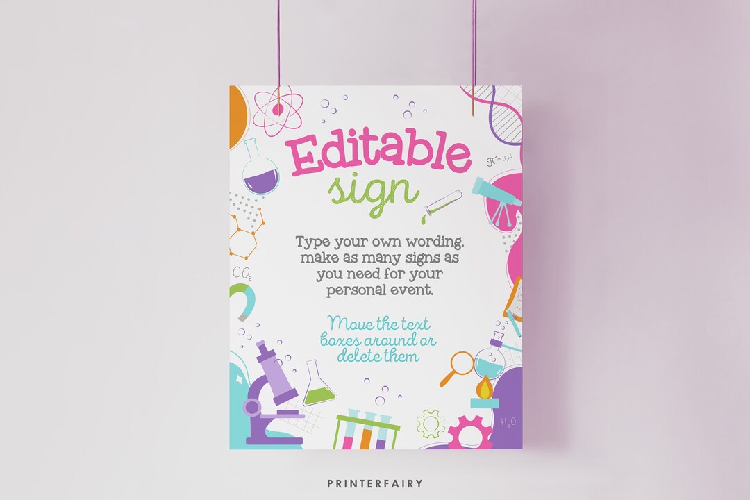 Science Birthday Party EDITABLE Sign, Science Theme Party, Science ...