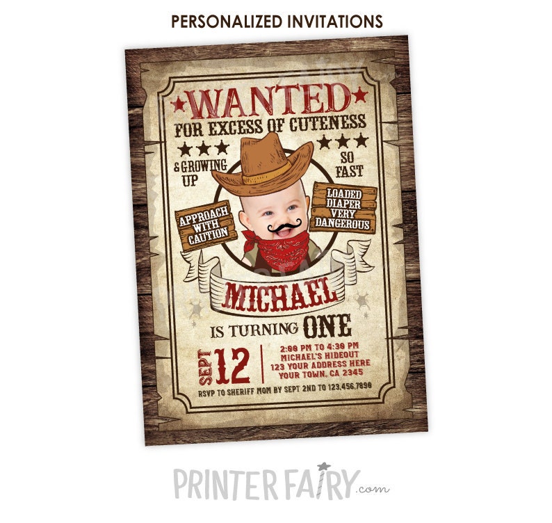 Western Birthday Invitation With Photo, Cowboy Wanted Poster (digital ...