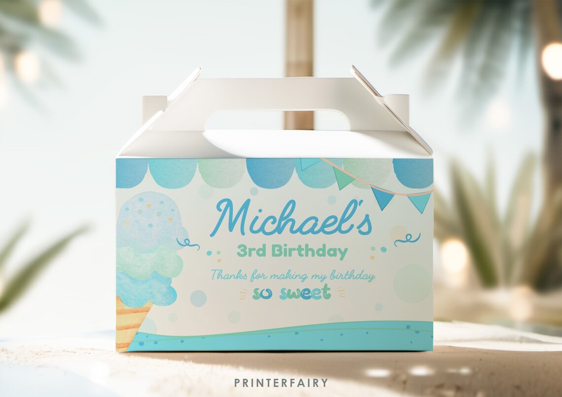 Editable Ice Cream Party Gable Box Label, Summer Birthday (digital) - Etsy