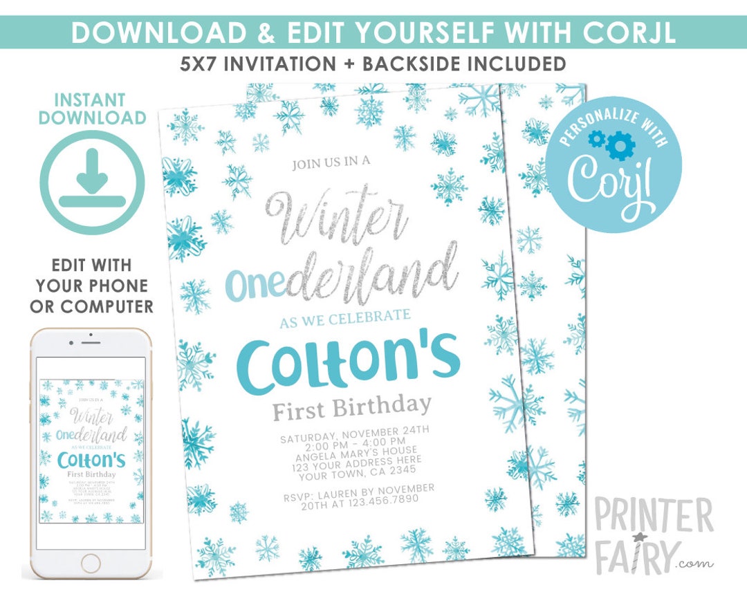 EDITABLE Snowflake Boy Birthday Invitation Winter Onederland - Etsy