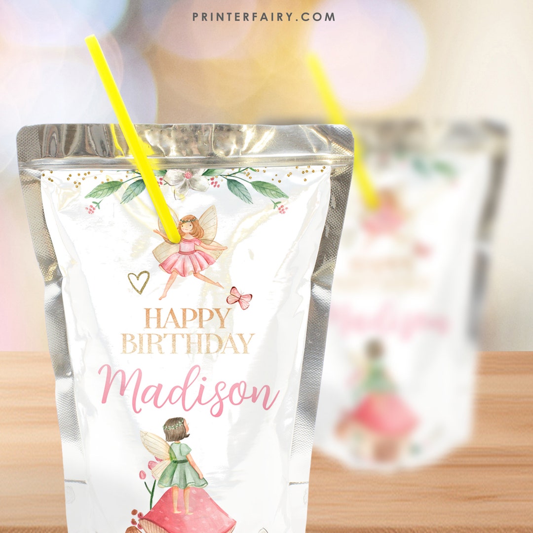 Editable Fairy Party Drink Pouch Labels, Fairy Fall Birthday Caprisun ...