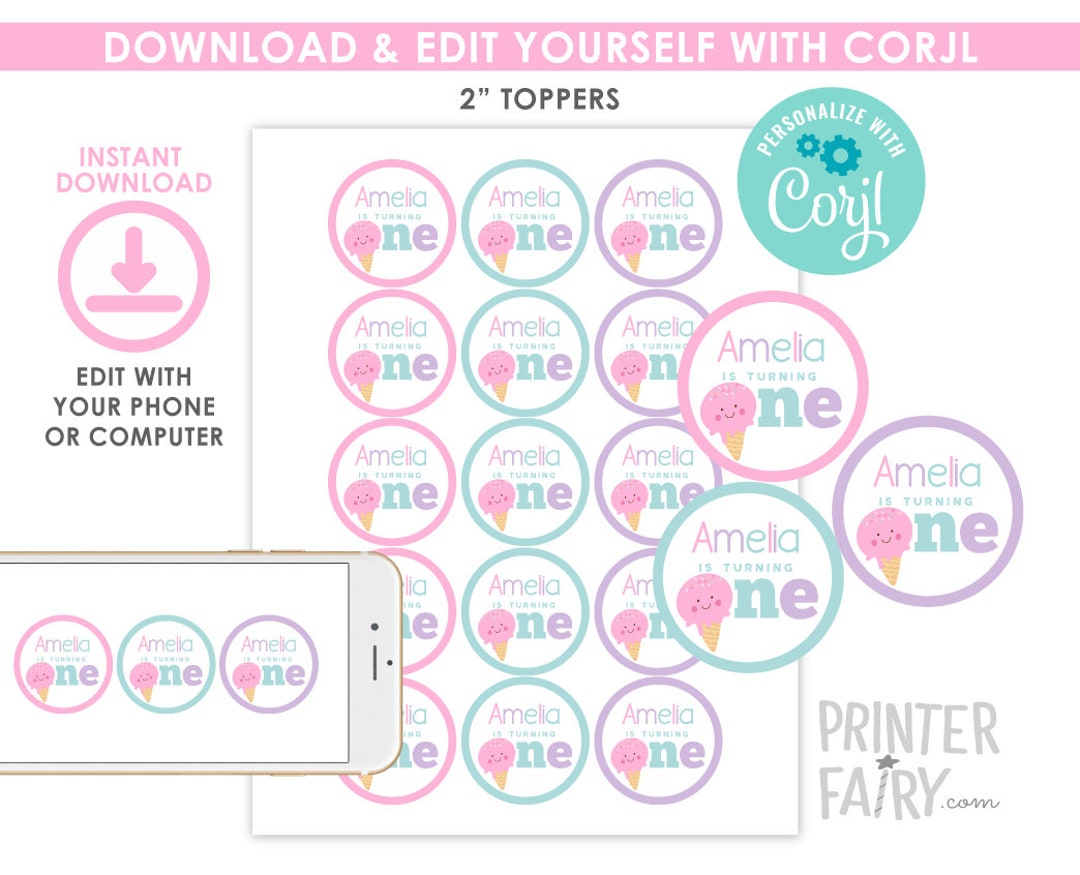Ice Cream Toppers, EDITABLE, Ice Cream Labels, EDIT YOURSELF, Ice Cream ...