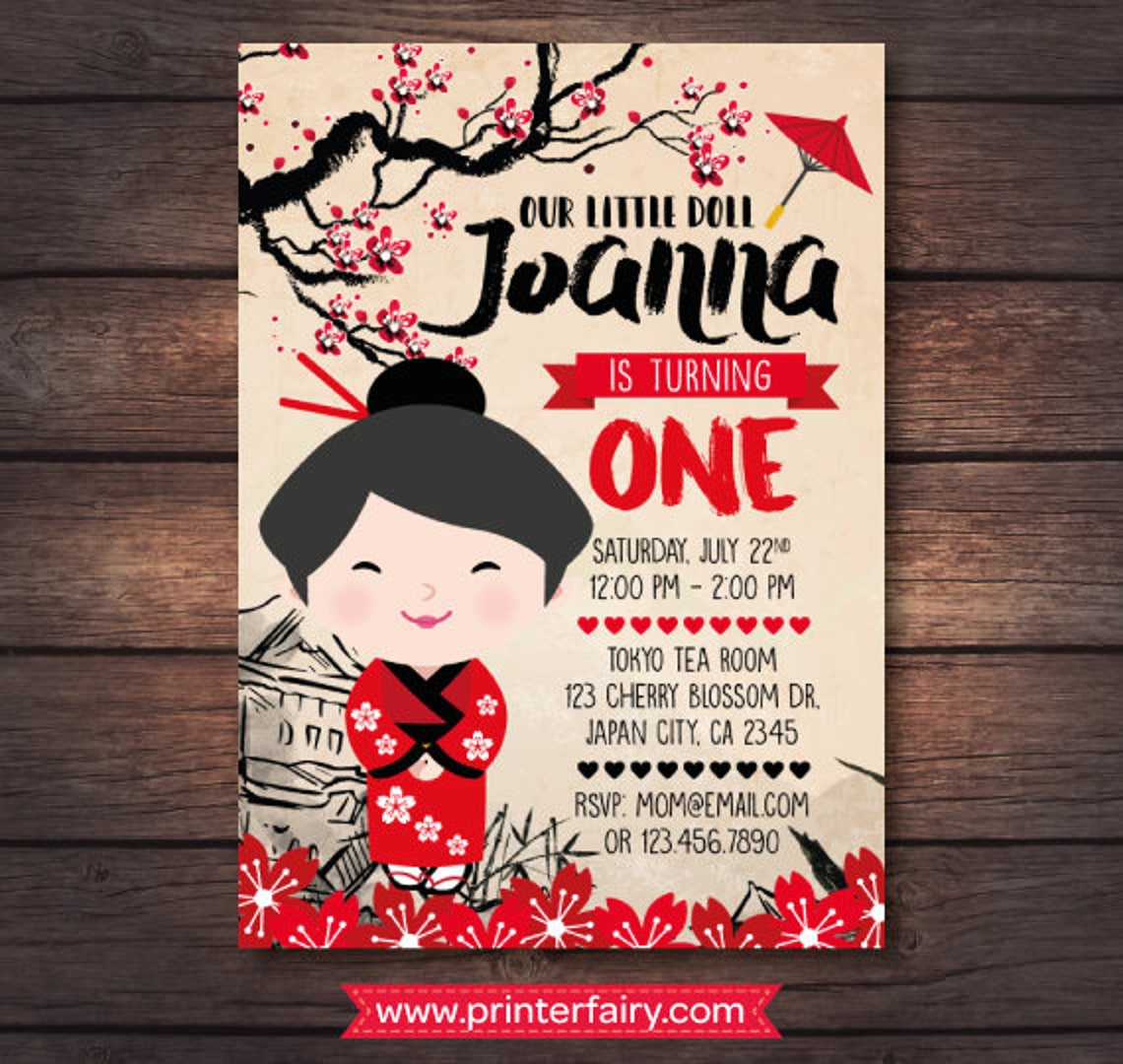 Kokeshi Doll Invitation Japanese Doll Invitation Kokeshi | Etsy