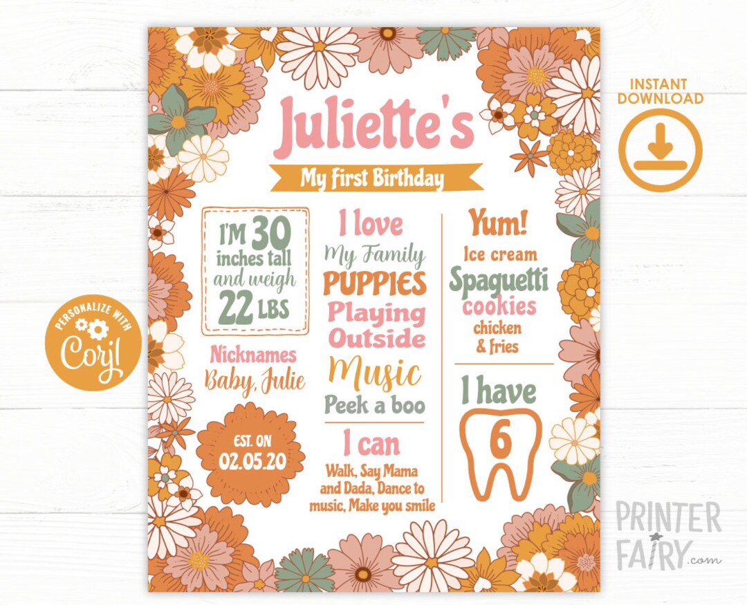 Hippie Floral Milestones Board, Groovy One Birthday, Two Groovy ...