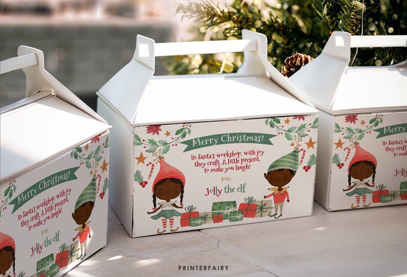 Christmas Elf Box Label, Treat Gable Box Label, Elf Christmas Decor ...