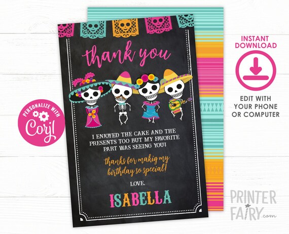 Day of the Dead Thank You Cards Editable Cards Dia De Los - Etsy