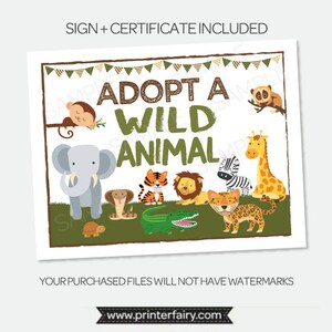 Adopt a Wild Animal, Safari Birthday Party, Safari Sign, Pet Adoption ...