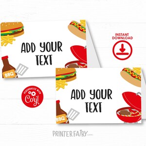 BBQ Birthday Party Food Tents, Editable Bbq Party Decorations, Bbq Food ...