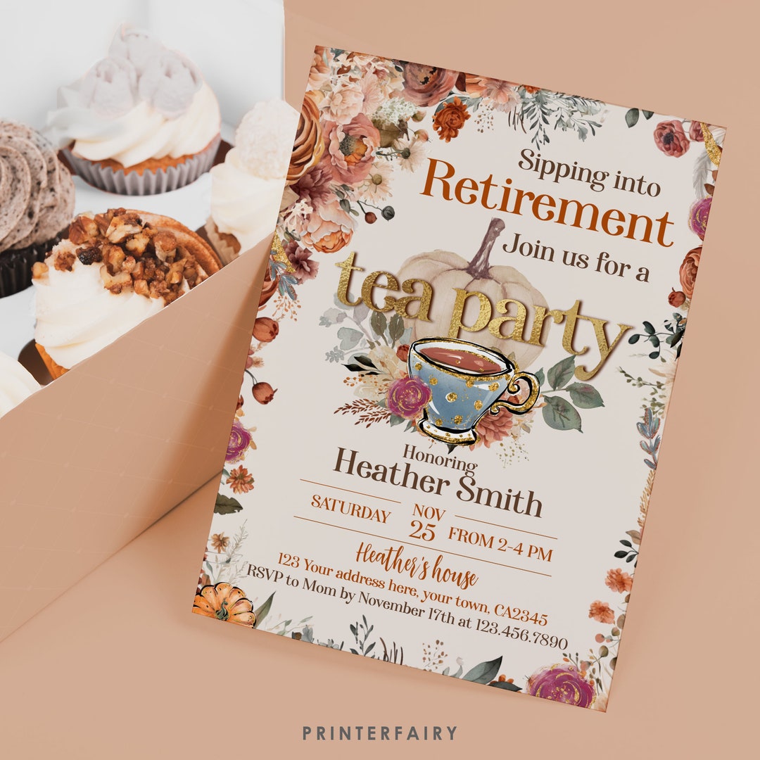 Tea Party Retirement Invitation, Editable Invite for Retirement, Brunch ...