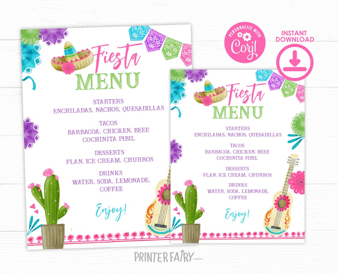 Fiesta Birthday Party Menu, Editable Mexican Fiesta Dinner Sign, Fiesta ...
