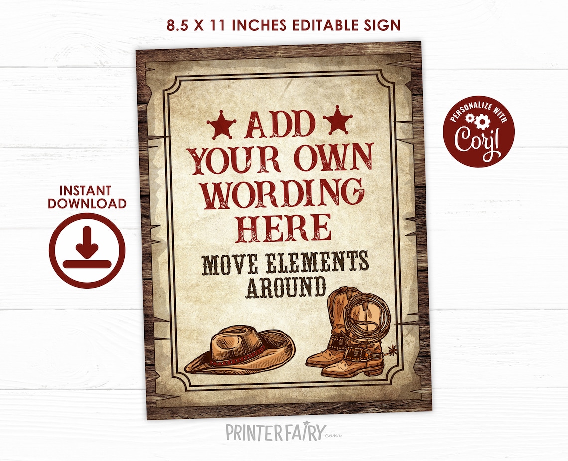 Western Birthday Party Sign EDITABLE Sign Cowboy Birthday - Etsy