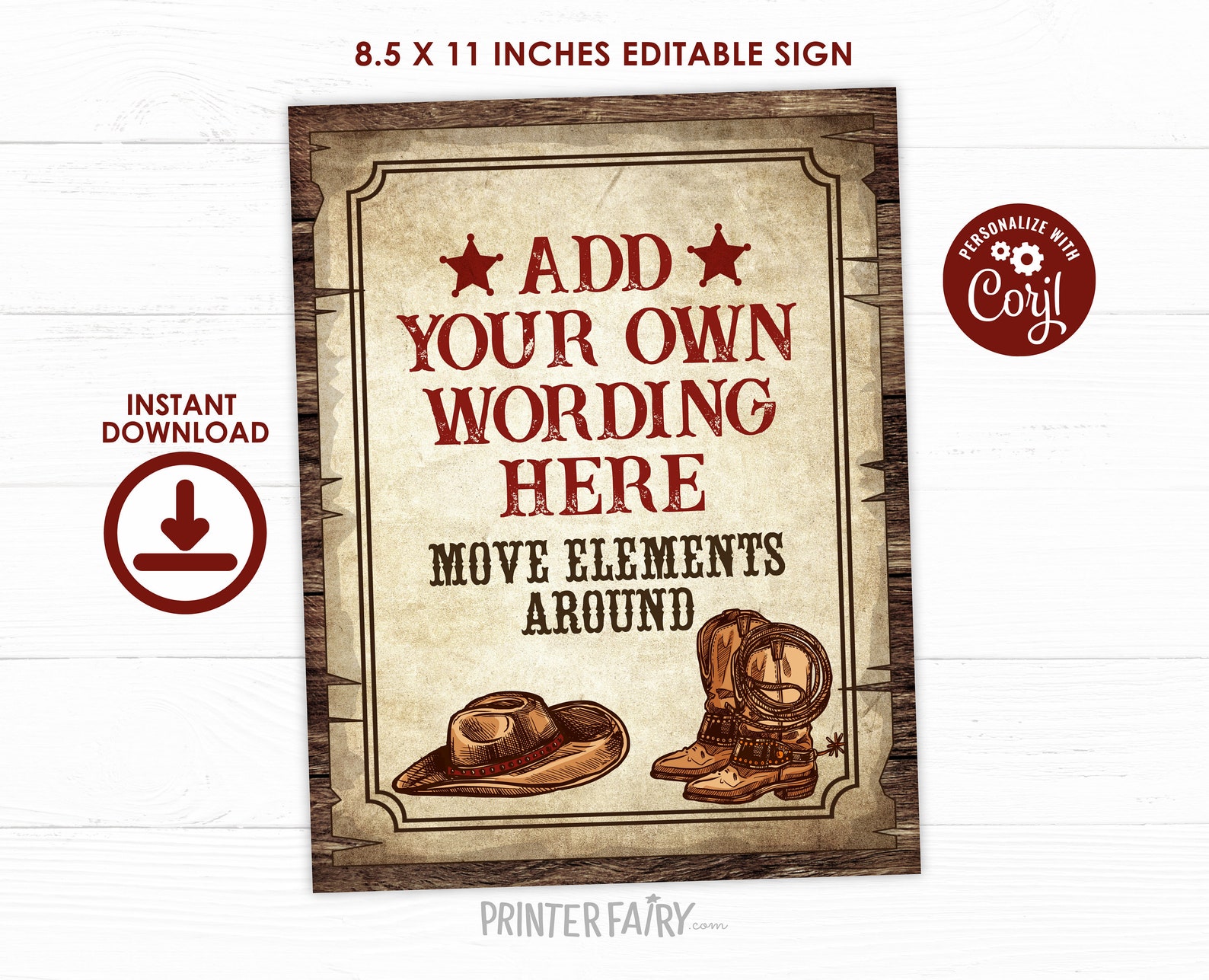 Western Birthday Party Sign, EDITABLE Sign, Cowboy Birthday, Wild West ...