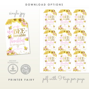 Bee Thankful Printable Appreciation Gift Tags, Editable Bee Gift Tags ...