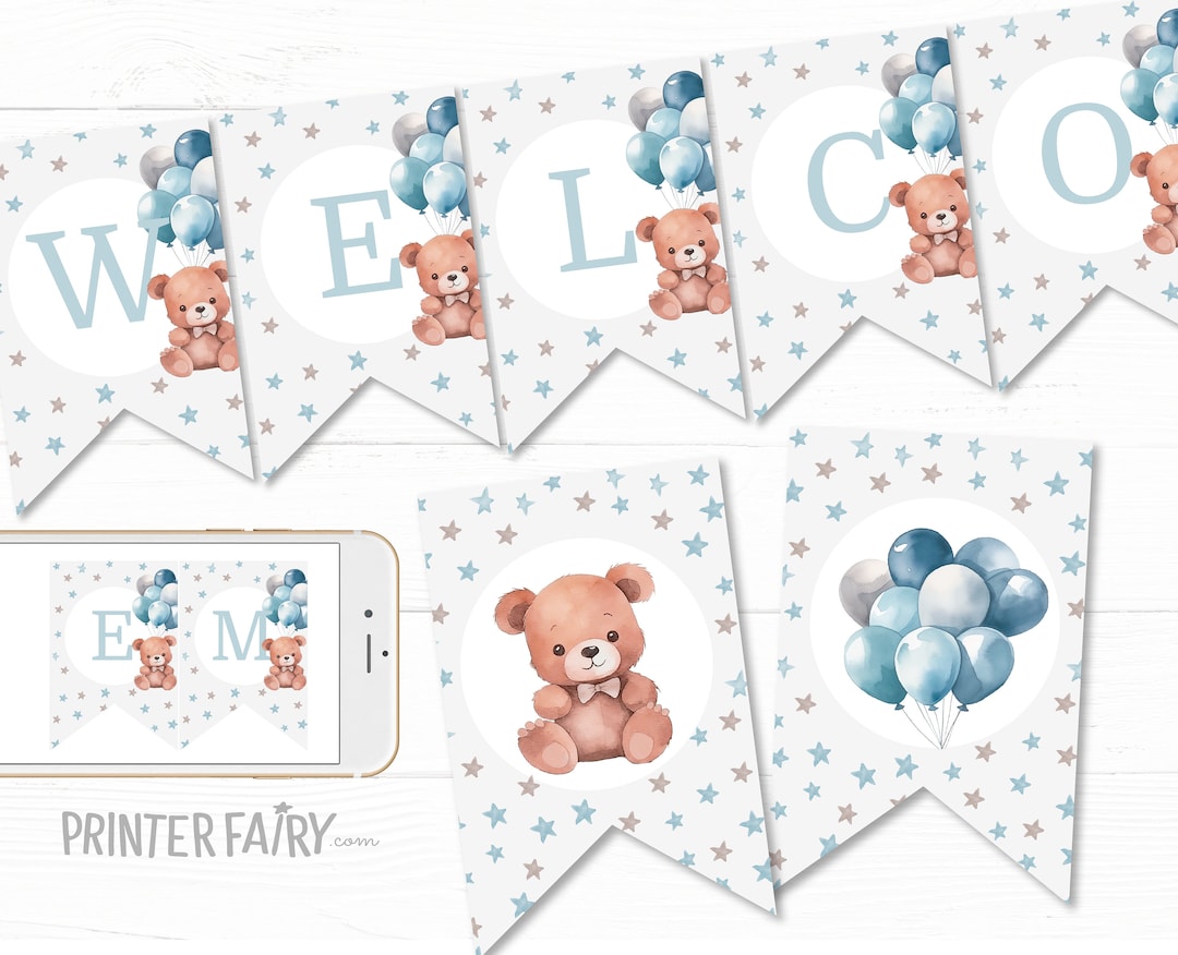 Bear Baby Shower Banner, Editable, Teddy Bear Baby Shower Decoration ...