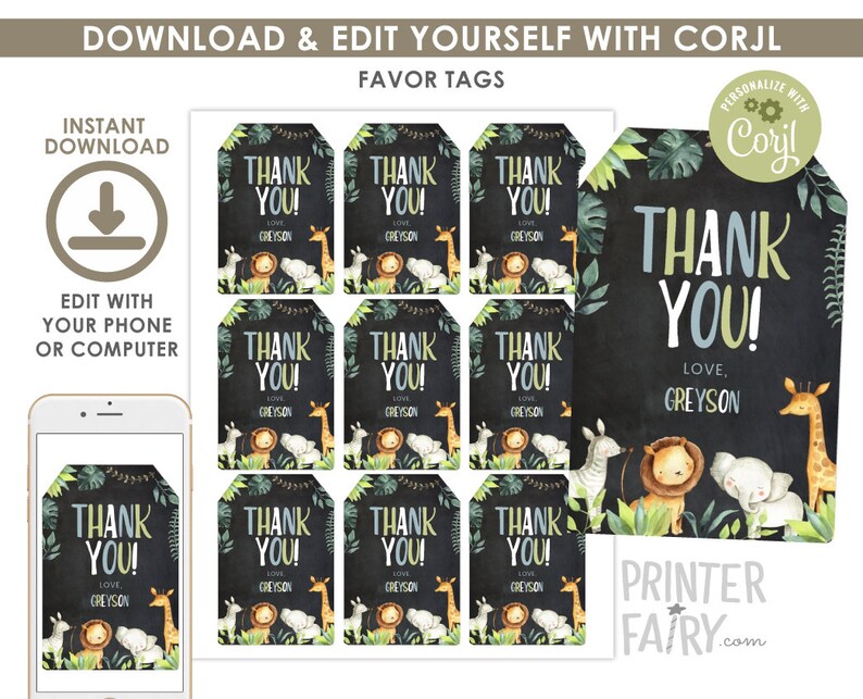 Safari Favor Tags EDITABLE Jungle Favor Tags Jungle - Etsy