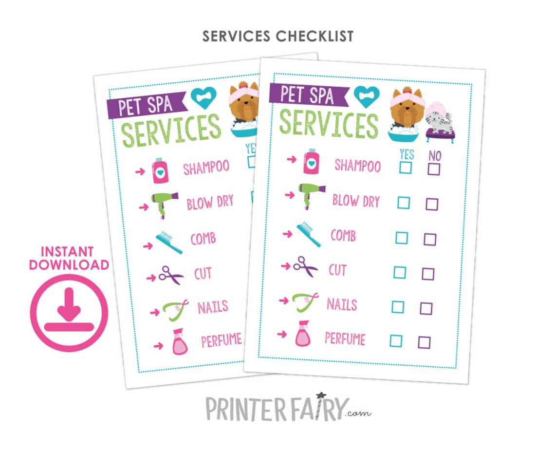 NEW Pet Spa Sign & Checklist Pet Adoption Party Dog | Etsy