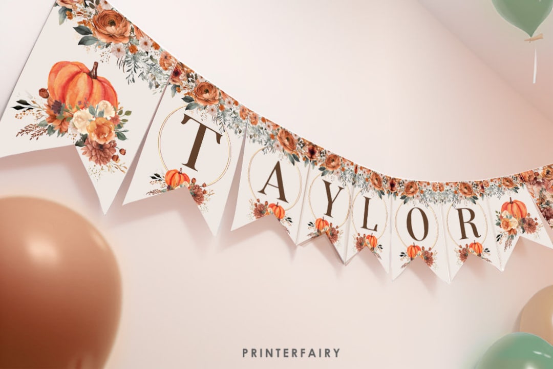Editable Floral Pumpkin Bunting: Fall Birthday Garland, Little Pumpkin ...