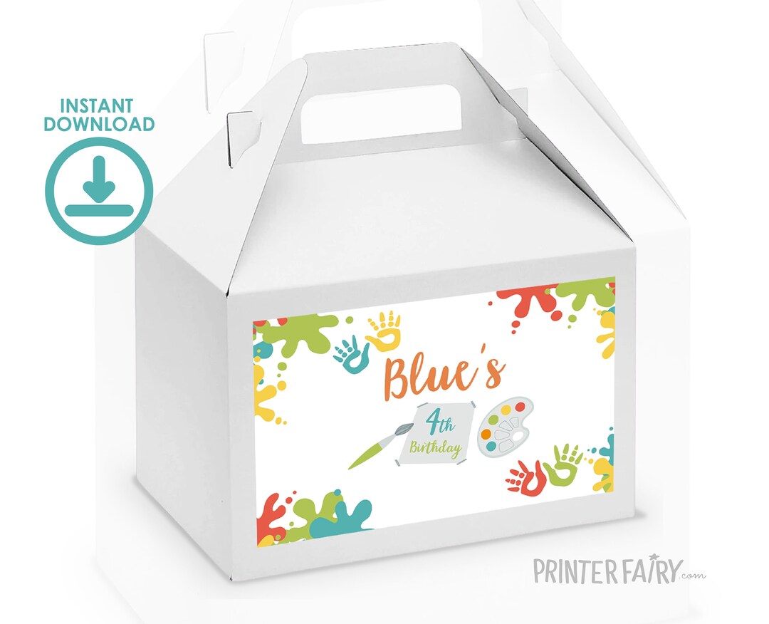 Paint Party Gable Box Label, EDITABLE, Art Birthday Party Box, Art ...