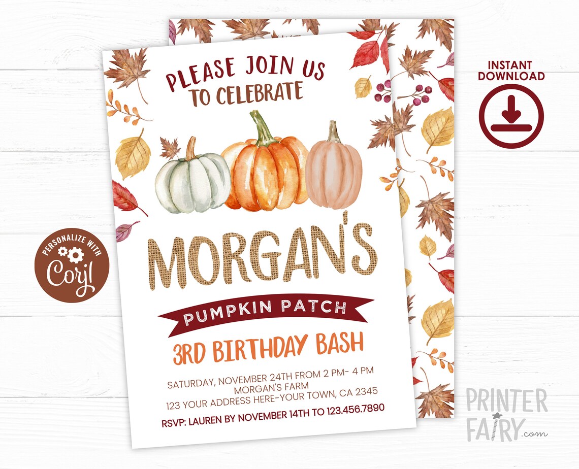 Pumpkin Patch Birthday Invitation EDITABLE Fall Birthday - Etsy