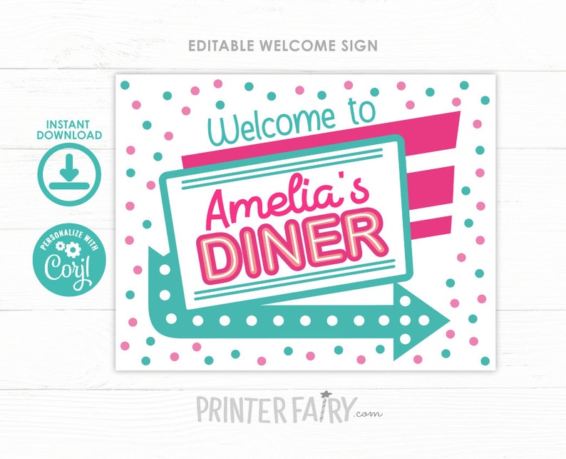 Diner Birthday Welcome Sign 50s Birthday Party Retro - Etsy