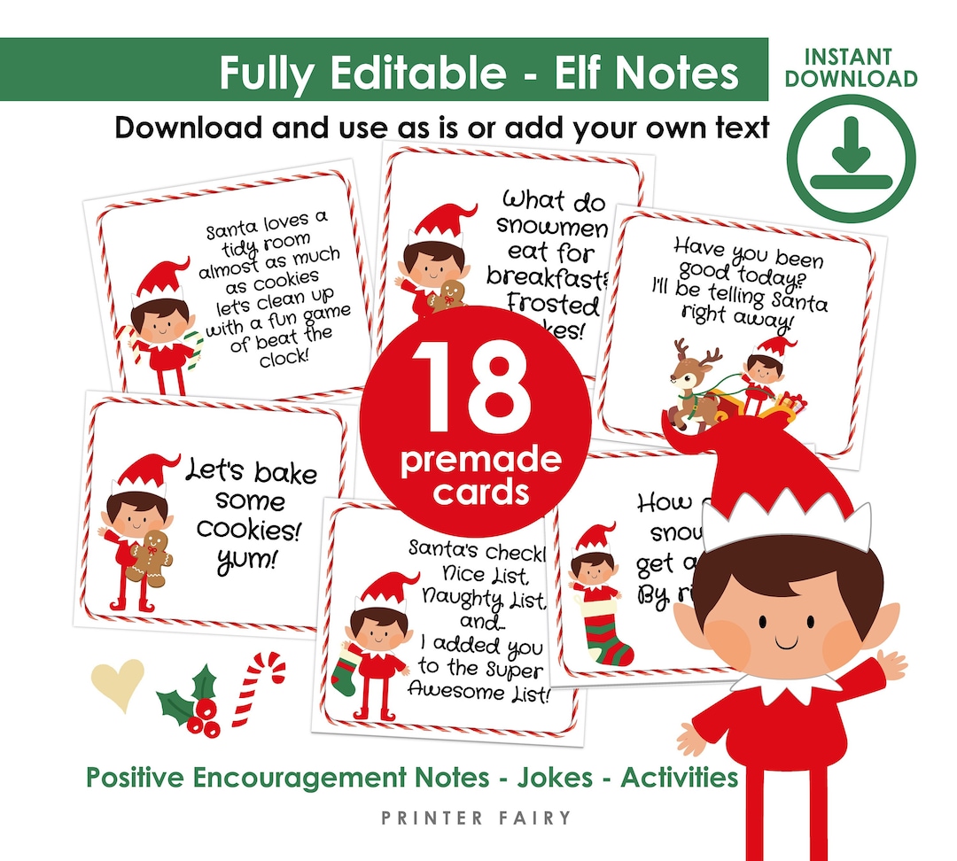 Elf Notes Template, Editable Elf Return, Elf Activity Kit, Instant ...