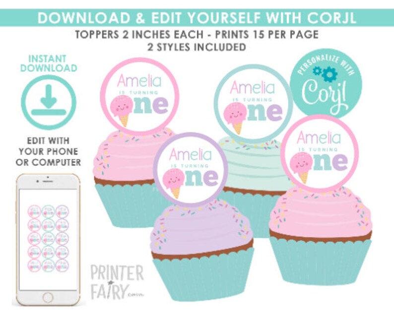 Ice Cream Toppers EDITABLE Ice Cream Labels EDIT YOURSELF - Etsy