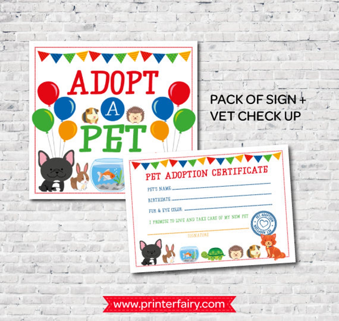 Pet Adoption Center Sign Pet Adoption Certificate Pet - Etsy