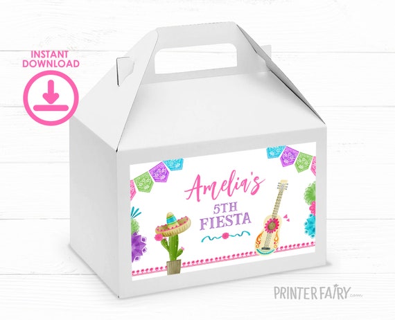 Fiesta Birthday Party Gable Box Label, Editable Mexican Fiesta ...