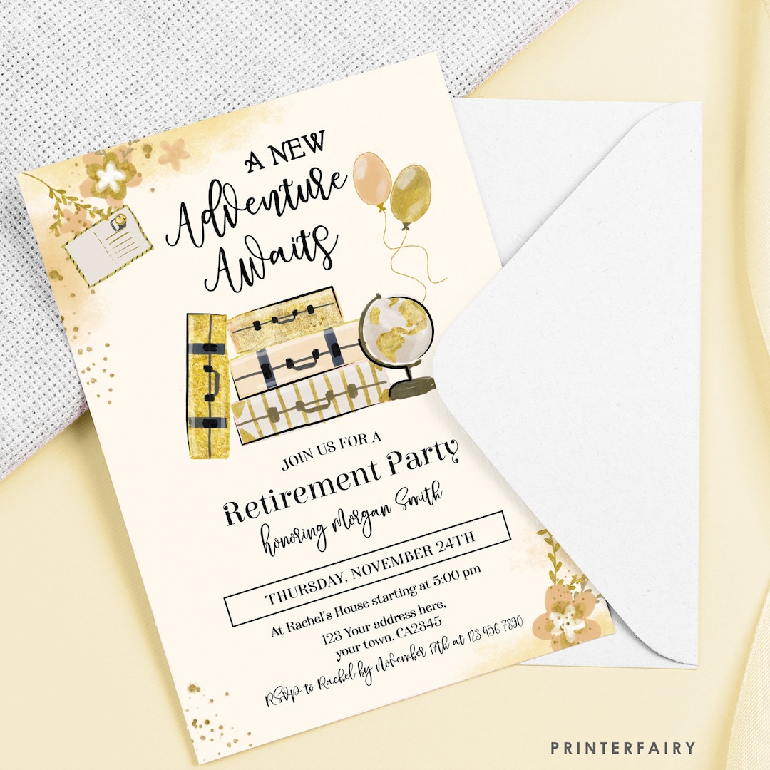 Retirement Party Invitation, "a New Adventure Awaits", Retire Invite ...