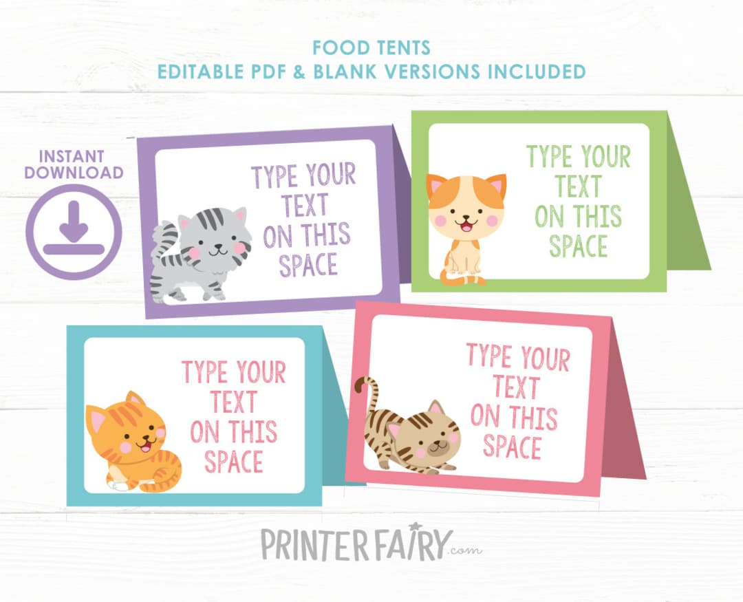 Cat Food Labels, Kitty Food Tags, Buffet Cards, Pet Adoption Party ...