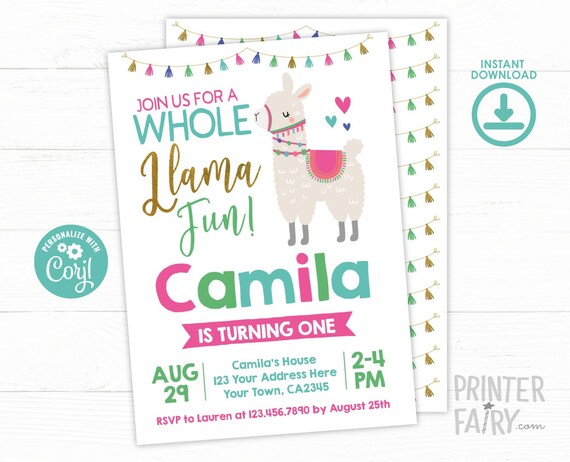 Llama Birthday Invitation, EDITABLE, Llama Birthday Party, Alpaca ...
