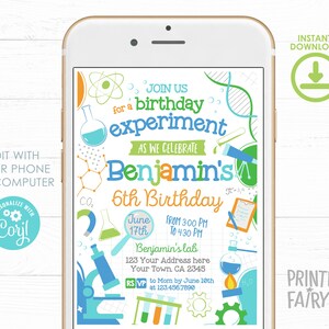 Science Birthday Party Invitation, EDITABLE, Science Theme Party ...