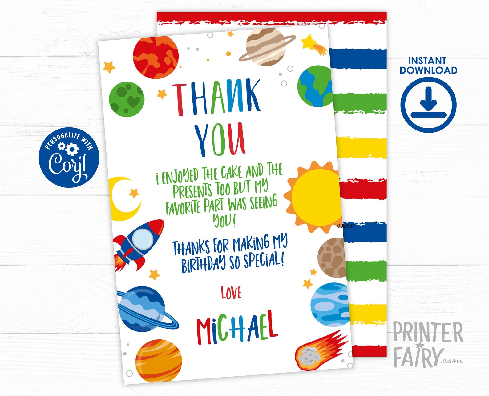 Editable Space Birthday Thank You Card Outer Space Birthday - Etsy