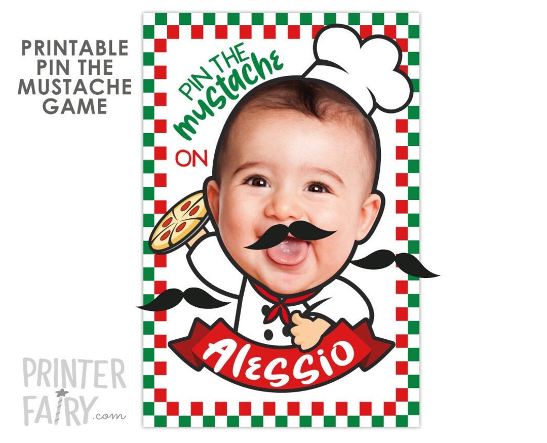 Pin the Mustache Game, Pizza Birthday Party, Pizza Party Decorations ...