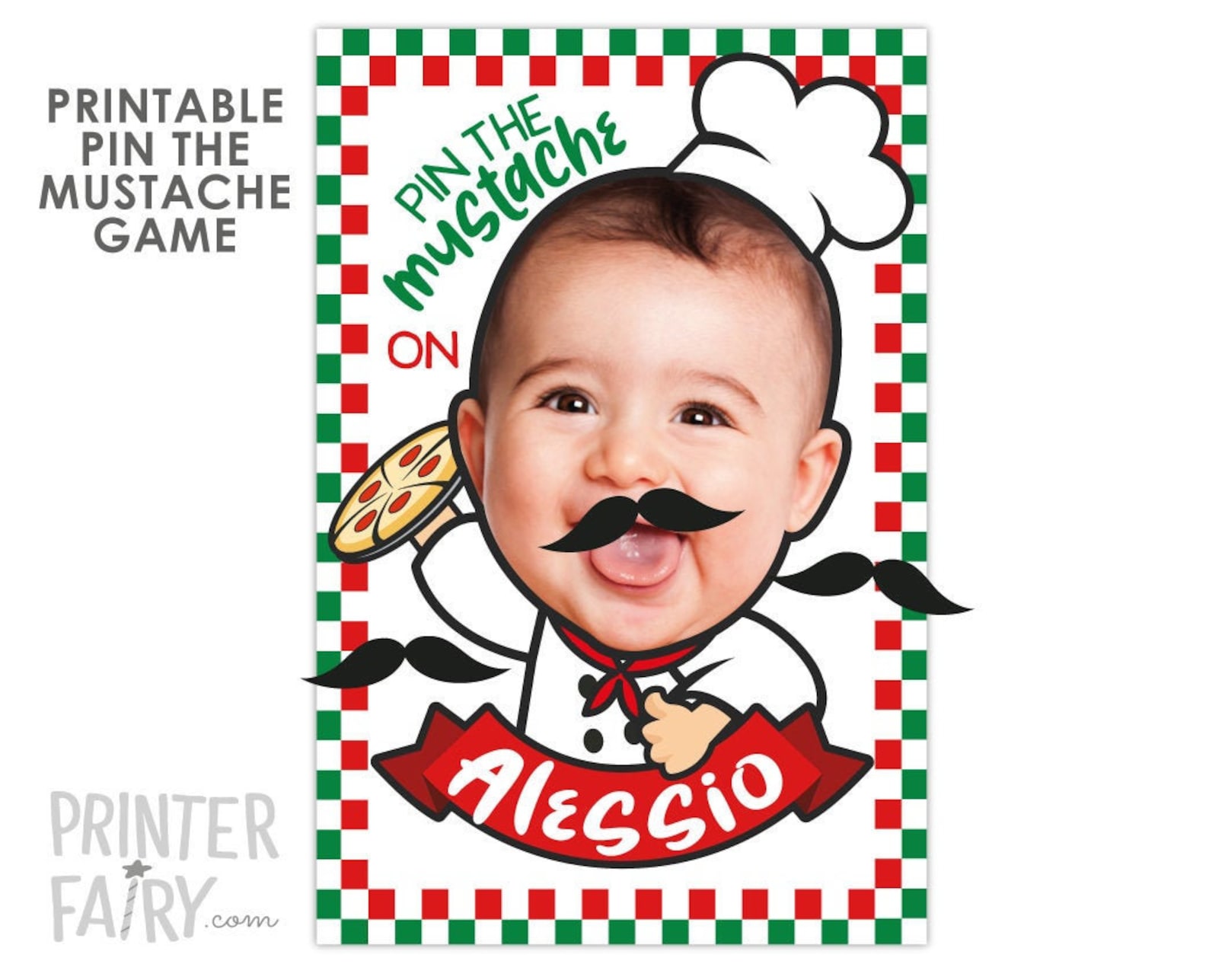 Pin the Mustache Game Pizza Birthday Party Pizza Party | Etsy