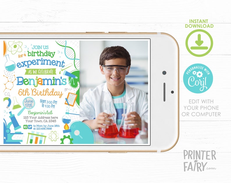 Science Birthday Party Invitation With Photo EDITABLE - Etsy