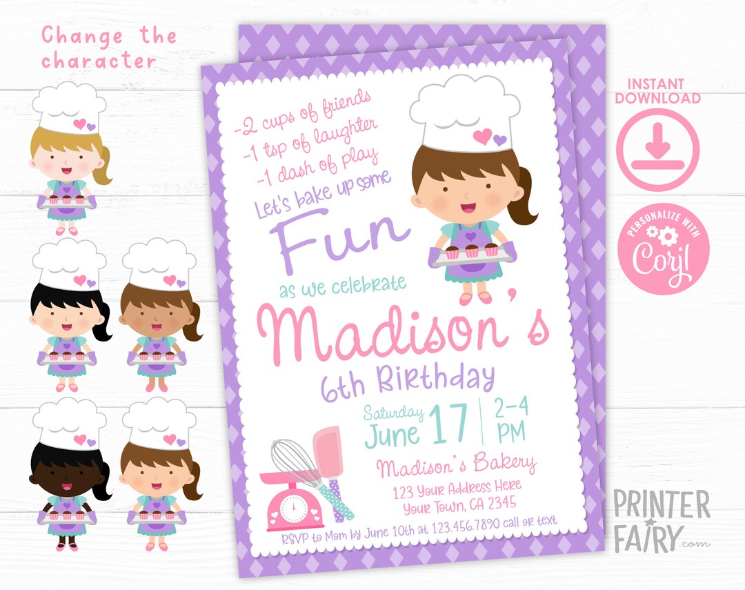 Baking Birthday Invitation, EDITABLE, Bakery Invitation, Cooking ...