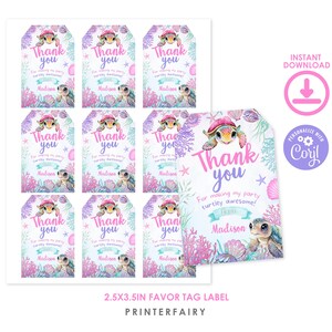 Sea Turtle Party Favor Tags, Editable Template, Turtley Awesome ...